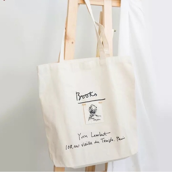 Bags | Tote Canvas Bag Words Letter Tote Bag Books Womans Cream | Poshmark